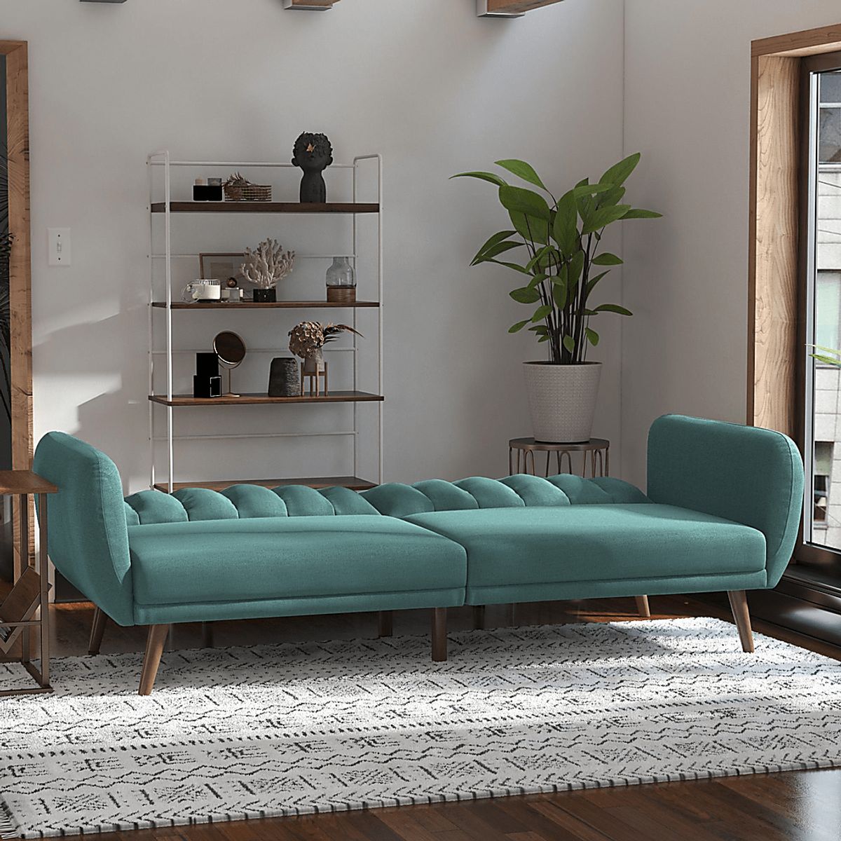Velron Teal Blue,Green Linen Fabric Futon | Rooms to Go