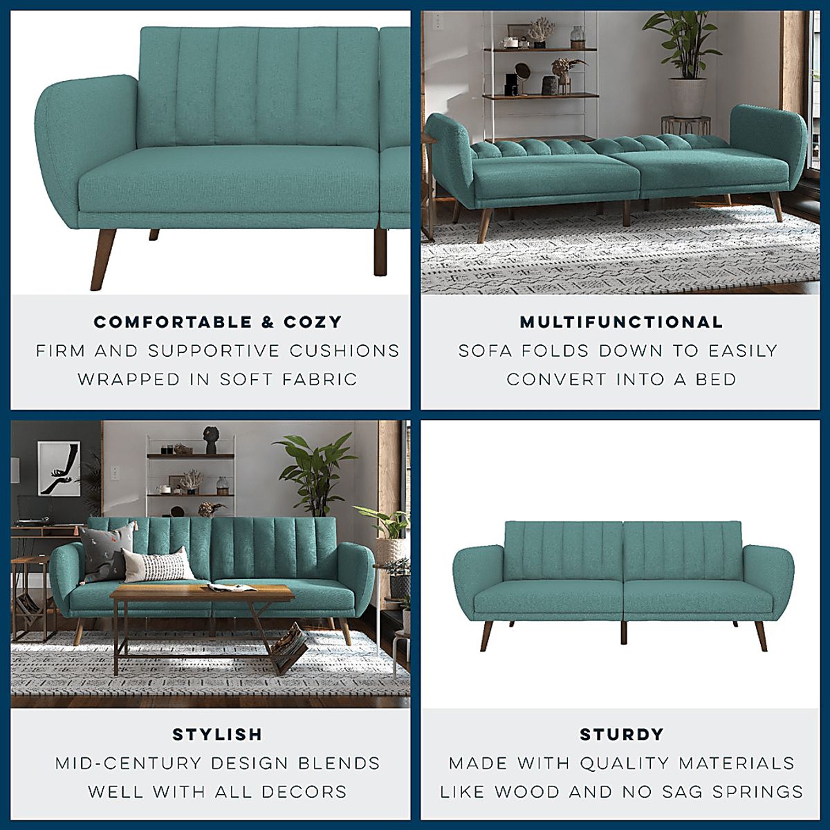 Velron Teal Blue,Green Linen Fabric Futon | Rooms to Go