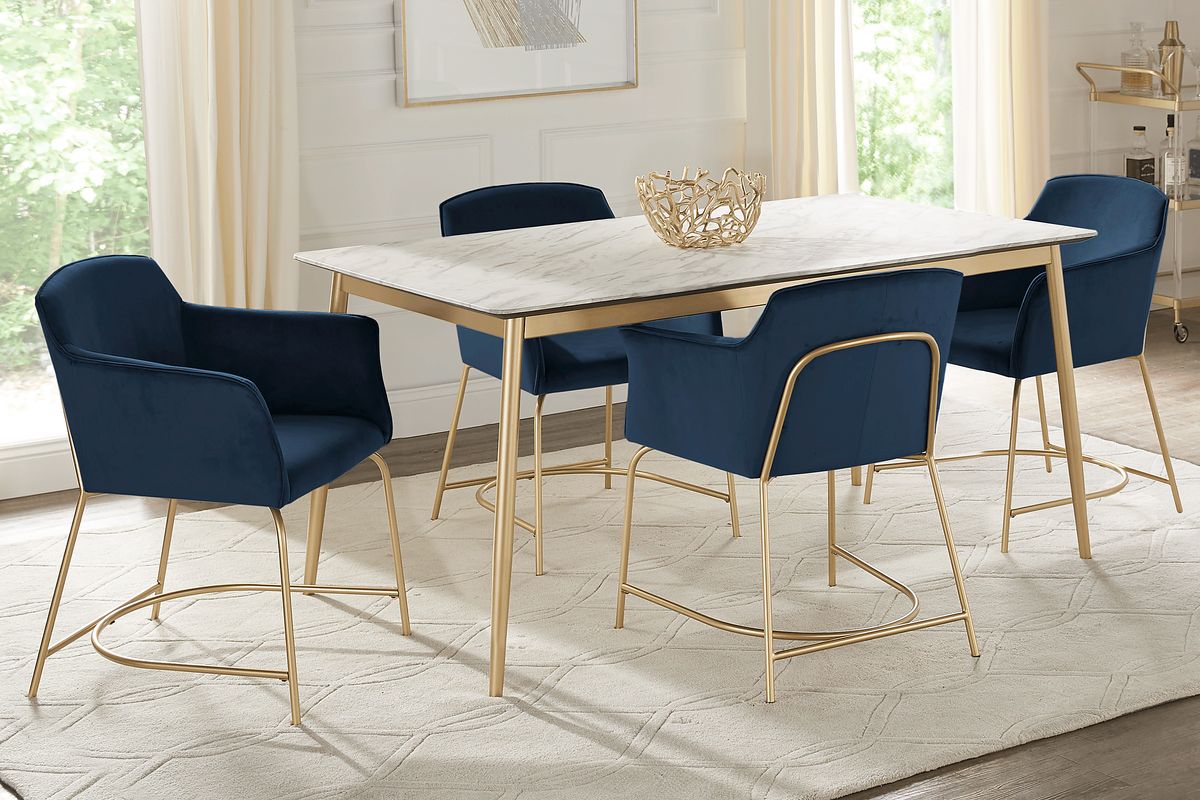 Venetian Court 5 Pc Gold Colors,Metal Blue Dining Room Set With Dining ...