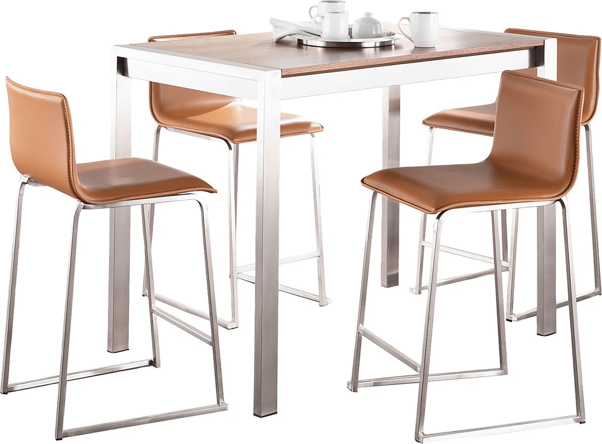 Ventanna II Stainless Steel Camel Brown 5pc Counter Height Dining Set ...