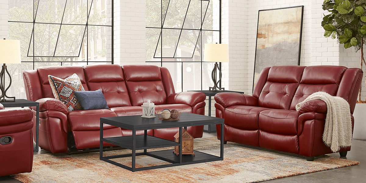 Ventoso Red Leather 5 Pc Living Room with Reclining Sofa - Rooms To Go