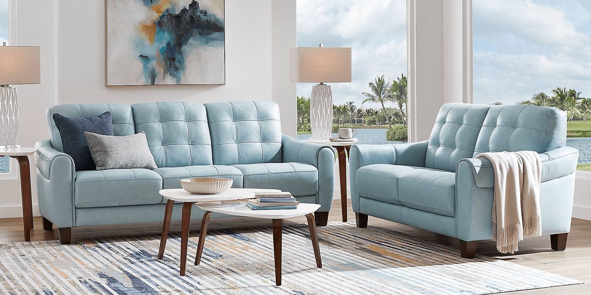 Ventura Square Blue Leather Sofa | Rooms to Go