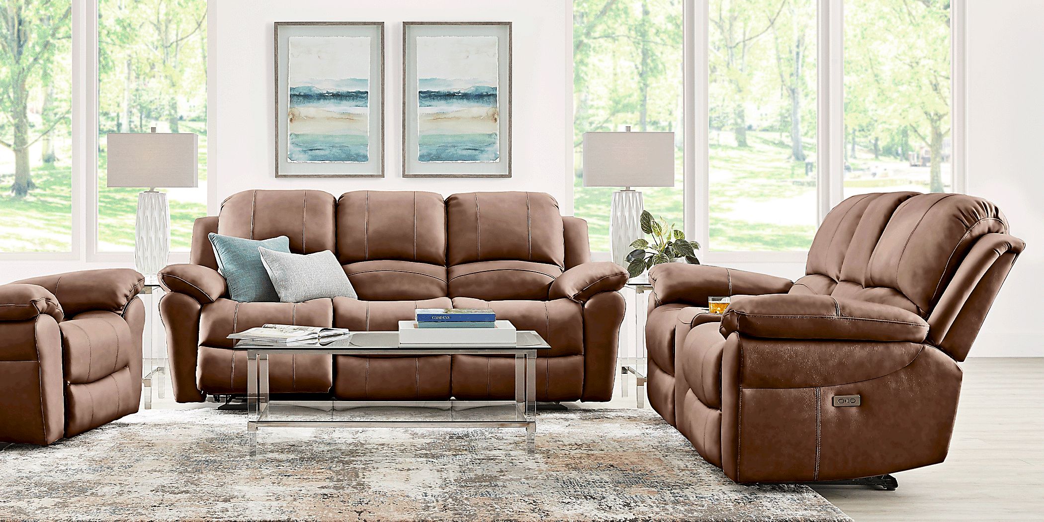 Vercelli Way 7 Pc Brown Leather Power Reclining Living Room Set With ...