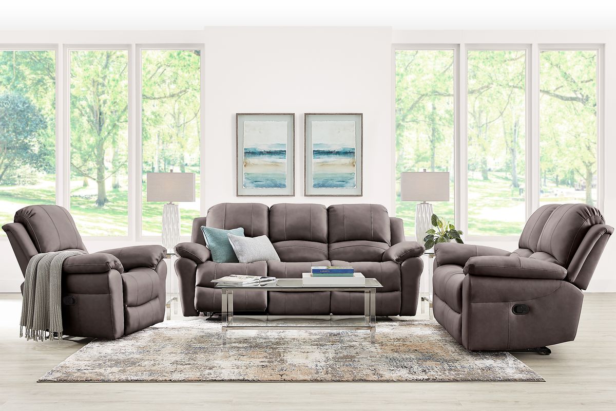Vercelli Way 3 Pc Gray Leather Non-Power Reclining Living Room Set With ...