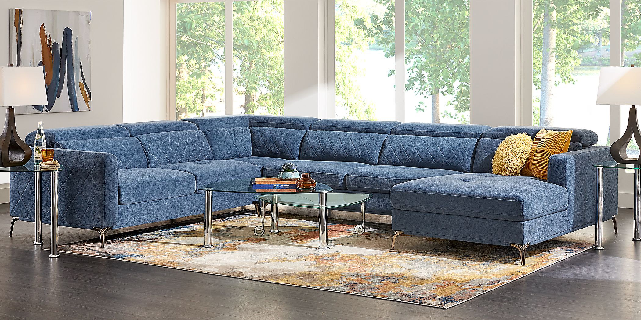 Via Sorrento Blue Woven 4 Pc Right Arm Chaise Sectional | Rooms to Go