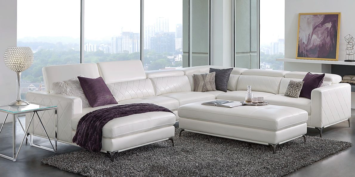 Via Sorrento 7 Pc White Polyester Fabric Living Room Set With 4 Pc Left ...