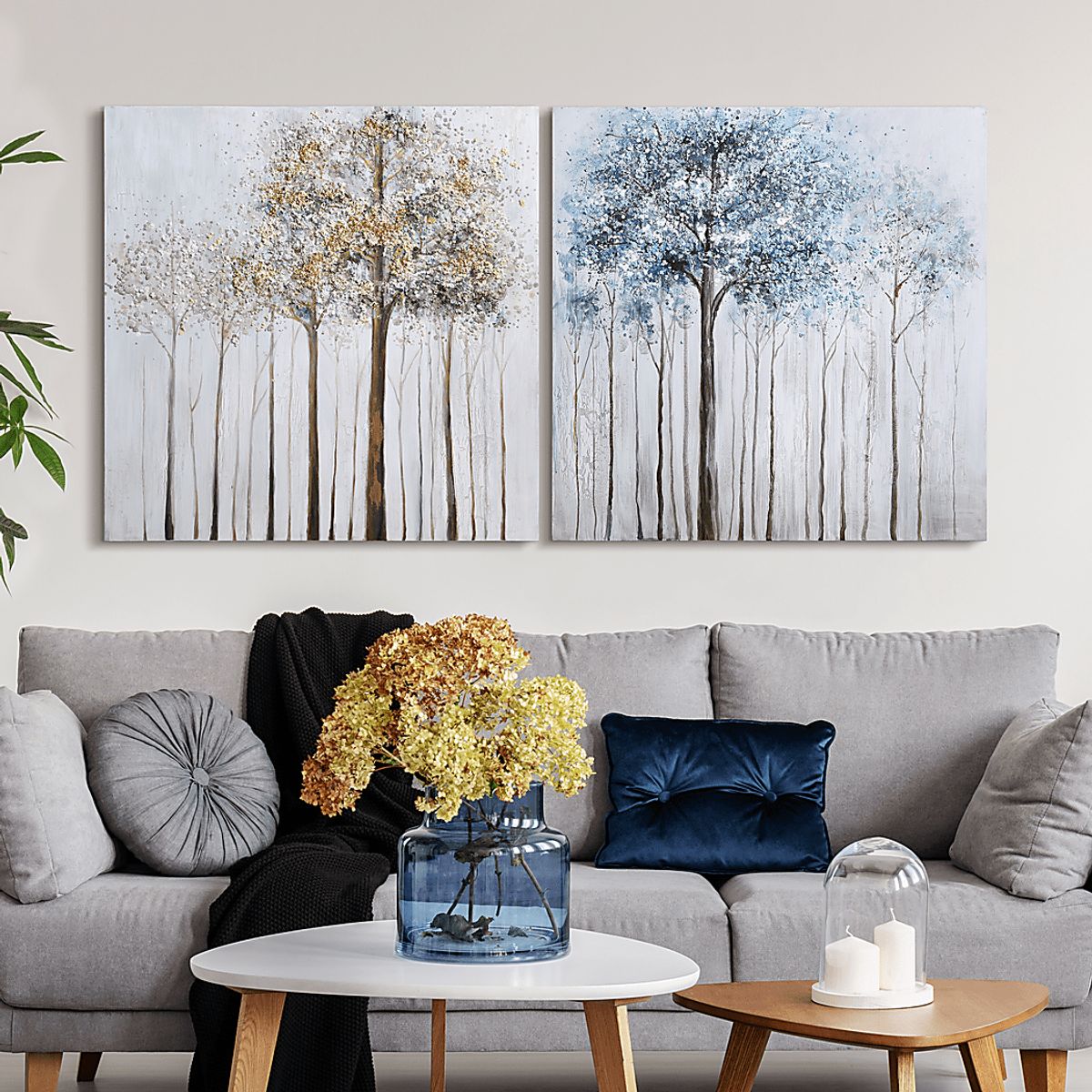 Vichis Gold,Silver Gray,Yellow Wall Art, Set Of 2 | Rooms to Go