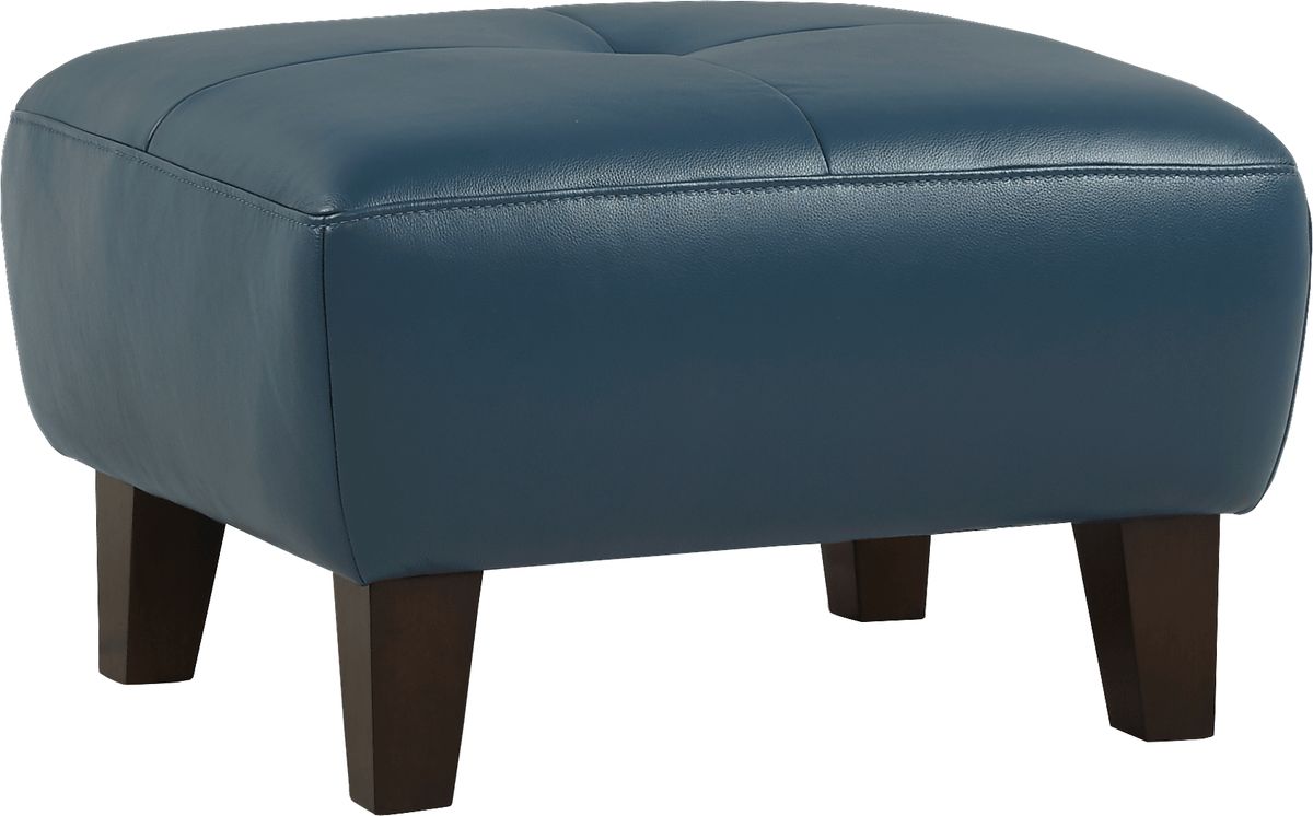 Villa Capri Blue Leather Ottoman | Rooms to Go