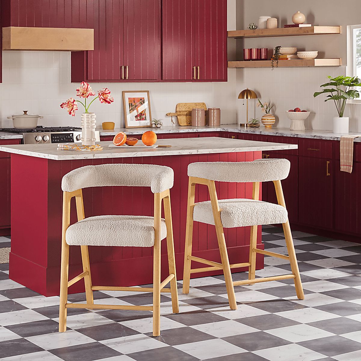 Villandrie II Natural Light Wood Ivory Beige Polyester Fabric Counter ...