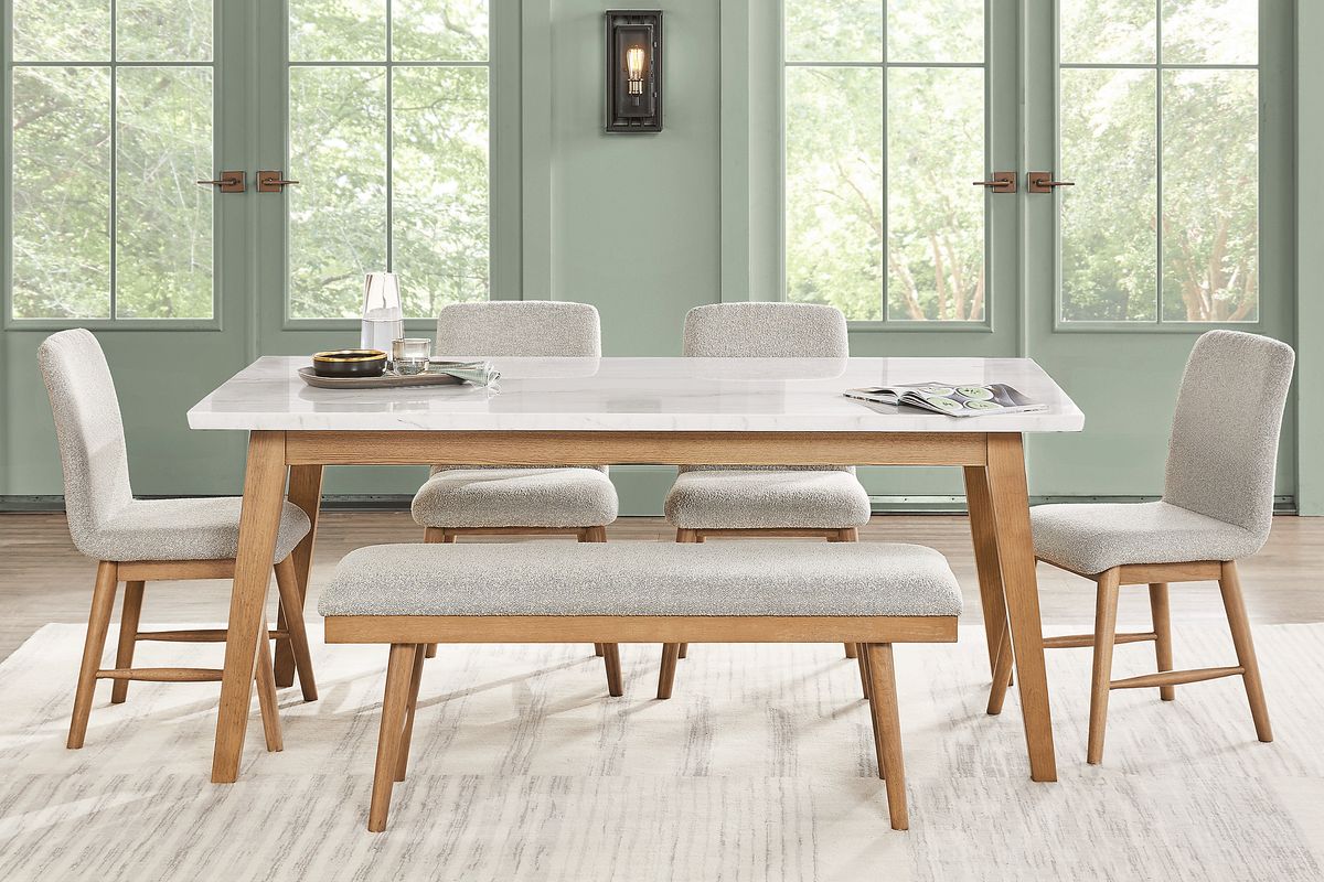 Viola 6 Pc Natural Light Wood Dining Room Set With Rectangular Dining Table, Side Dining Chair ...