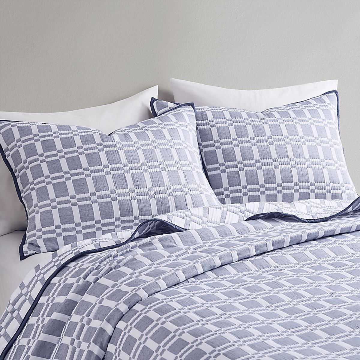 Viriole Indigo Blue Polyester Fabric 3 Pc Full/Queen Coverlet Set ...