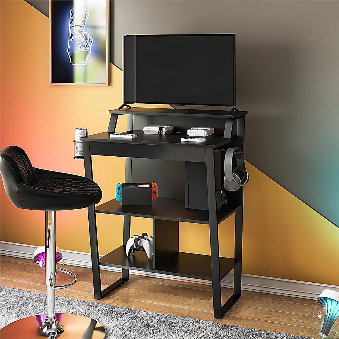 Virmar Black Gaming Desk - Rooms To Go