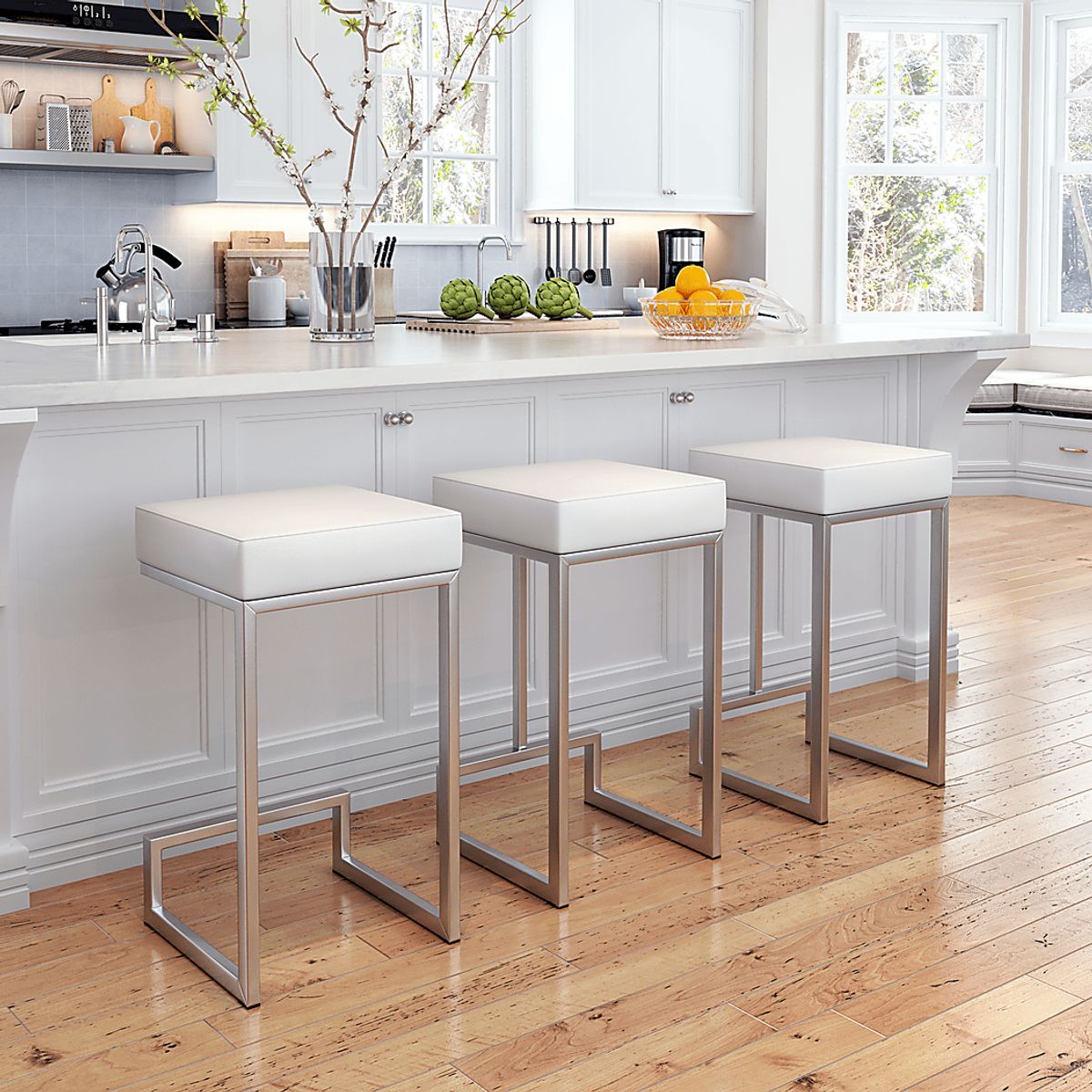 Waldow Silver Gray White Counter Stool, Set Of 2 | Rooms to Go