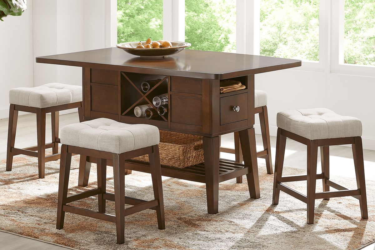 Walstead Place 5 Pc Brown Dark Wood Beige Dining Room Set With Counter ...