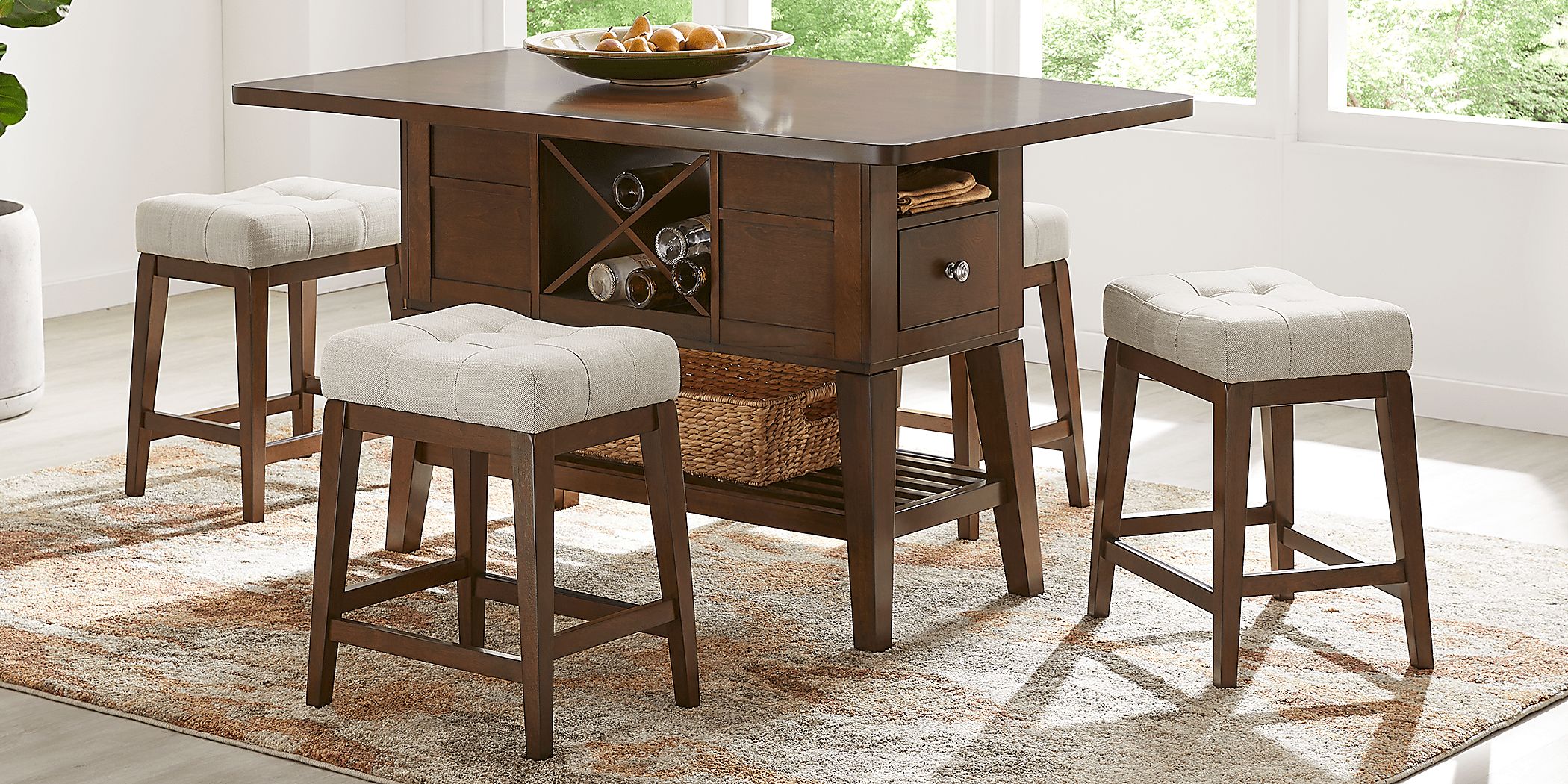 Walstead Place Brown 5 Pc Counter Height Dining Room With Beige Kyoto