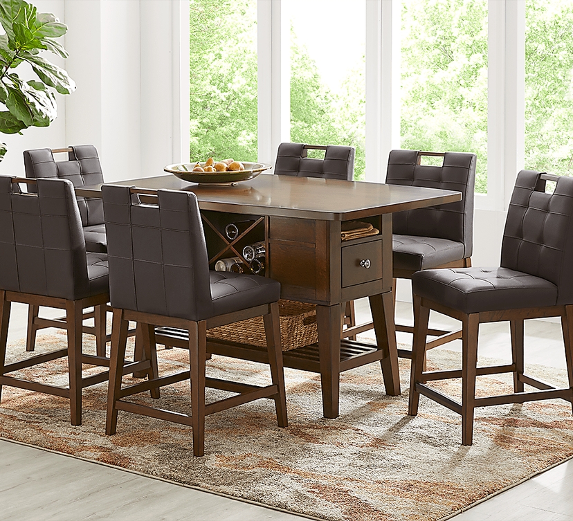 Walstead Place 5 Pc Brown Dark Wood Dining Room Set With Counter Height ...