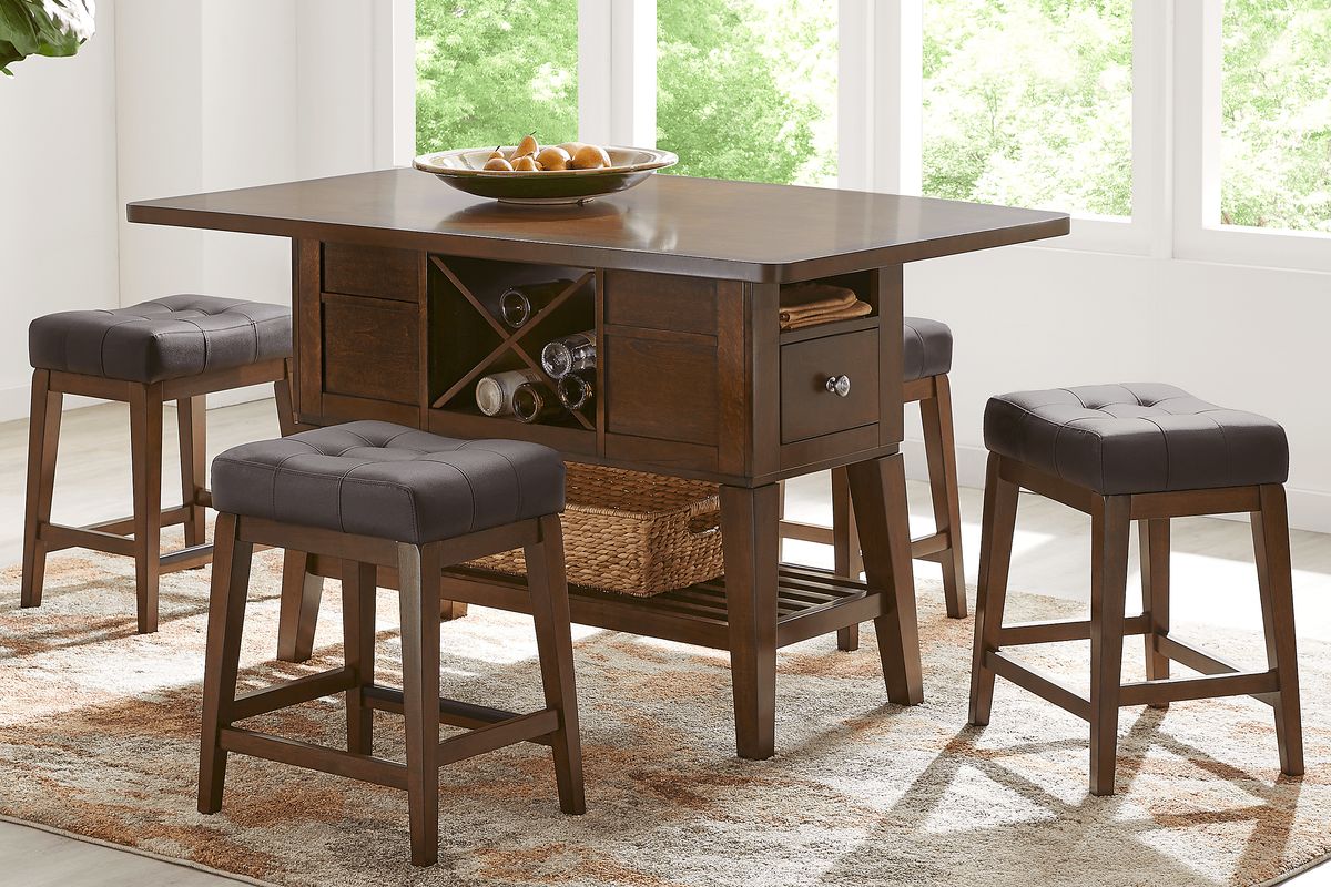 Walstead Place 5 Pc Brown Dark Wood Dining Room Set With Counter Height ...