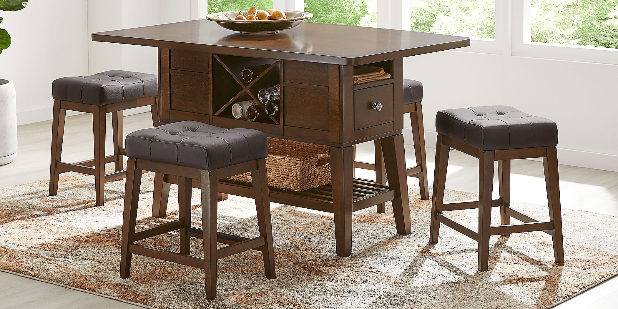Walstead Place Brown 5 Pc Counter Height Dining Room With Brown Kyoto
