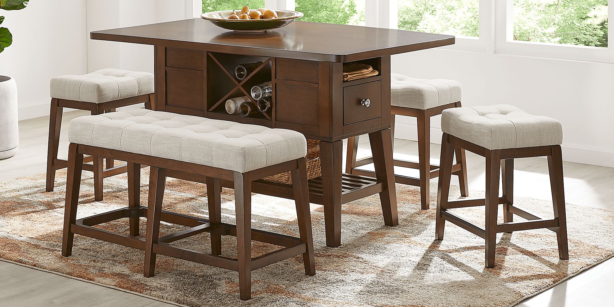 Walstead Place Brown 6 Pc Counter Height Dining Room With Beige Bench