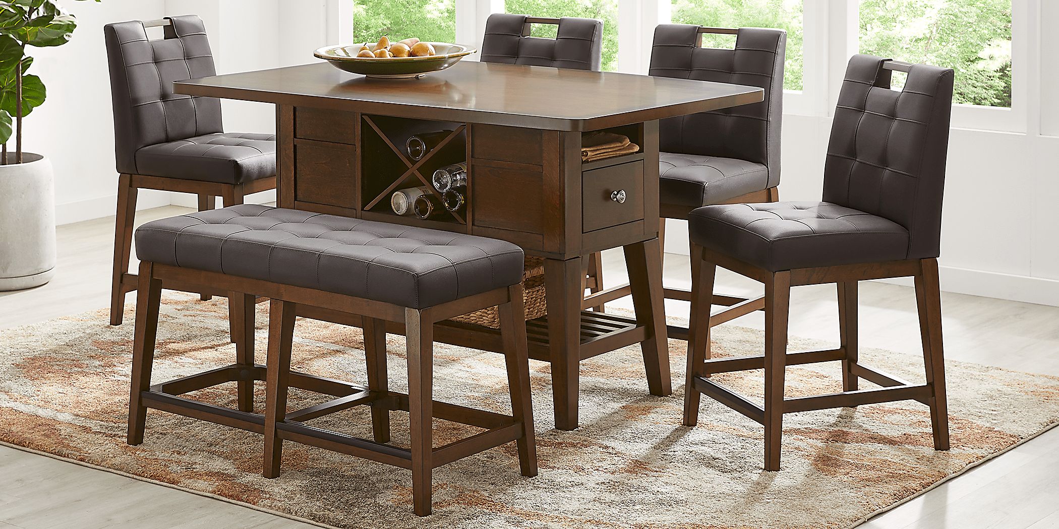 Walstead Place Brown 6 Pc Counter Height Dining Room With Brown Bench