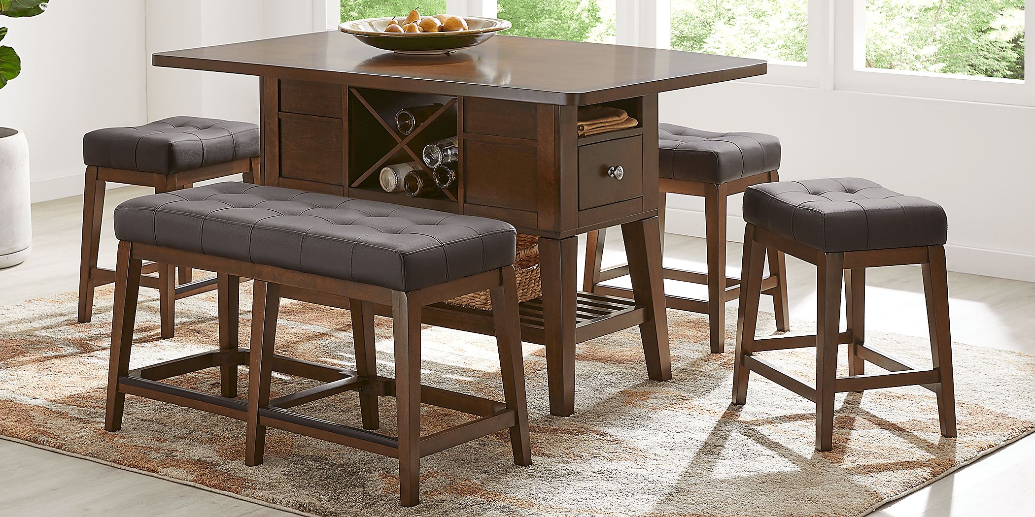 Walstead Place Brown 6 Pc Counter Height Dining Room With Brown Bench