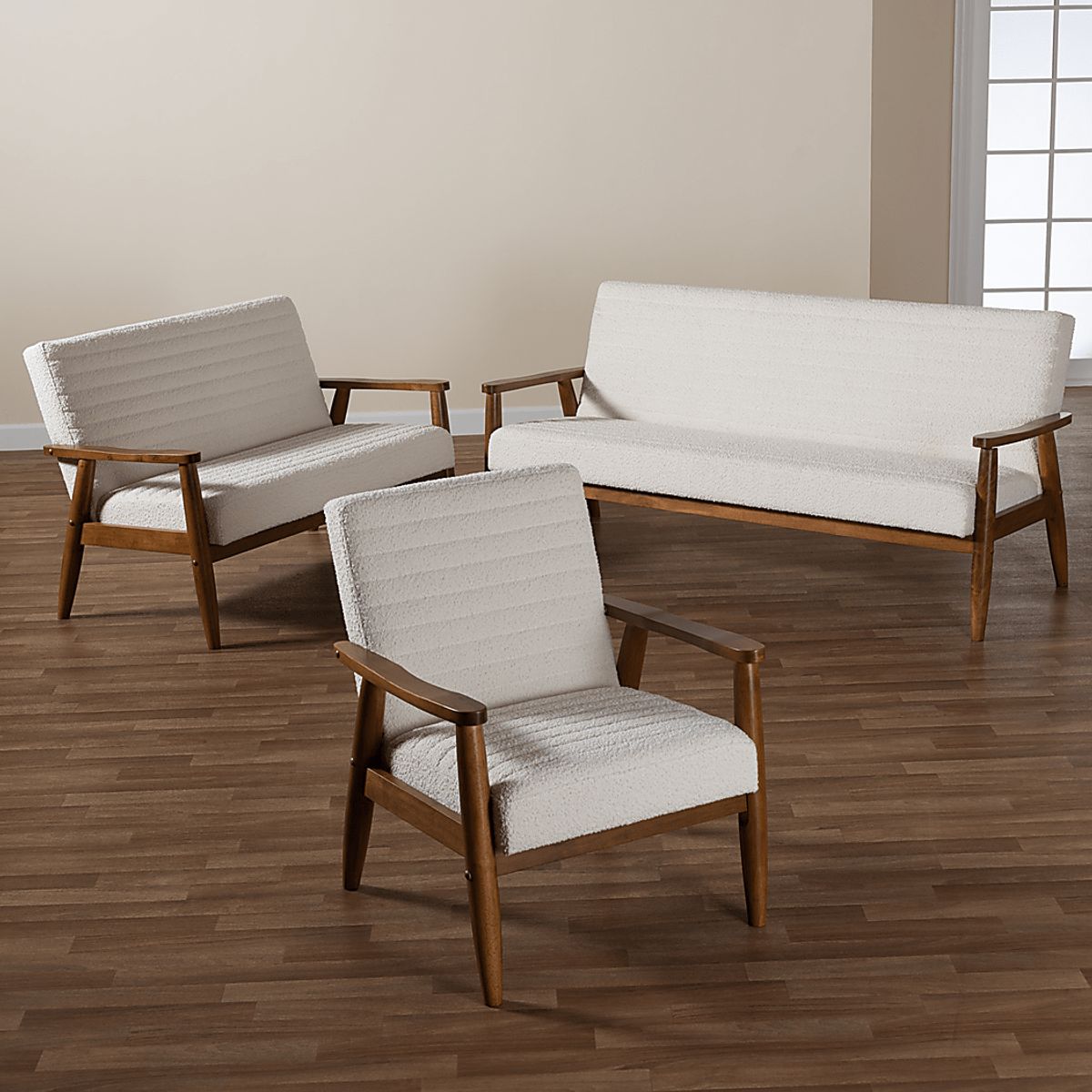 Washakie Walnut Dark Wood Brown Polyester Fabric 3 Pc Sofa Set | Rooms ...
