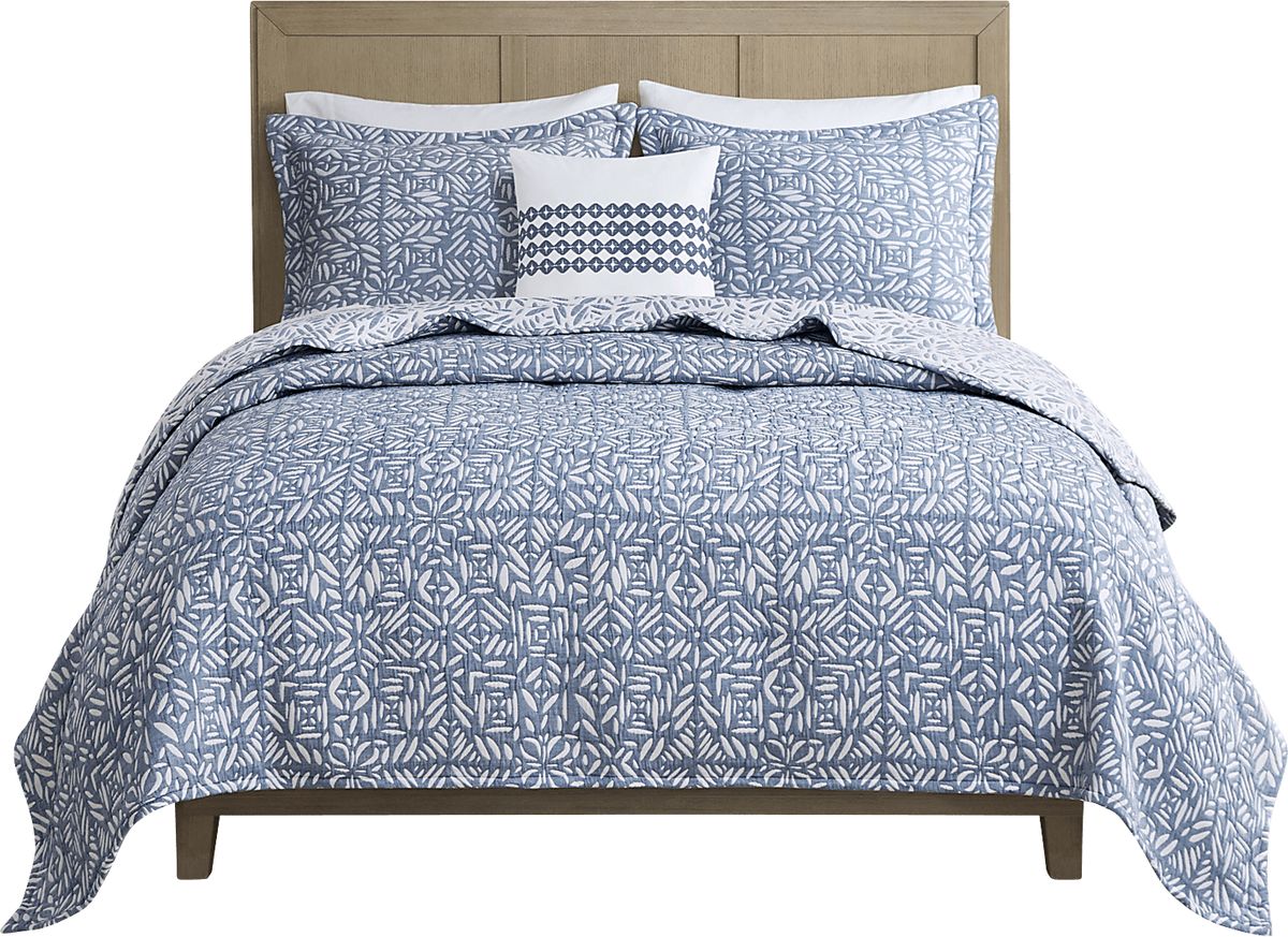 Washmon Blue Cotton,Polyester Fabric 4 Pc Full/Queen Coverlet Set ...