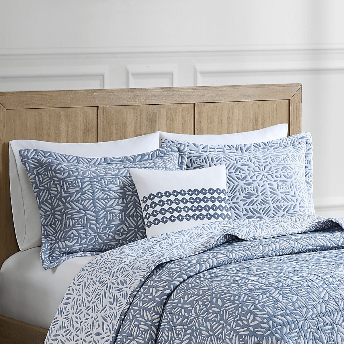 Washmon Blue Cotton,Polyester Fabric 4 Pc Full/Queen Coverlet Set ...