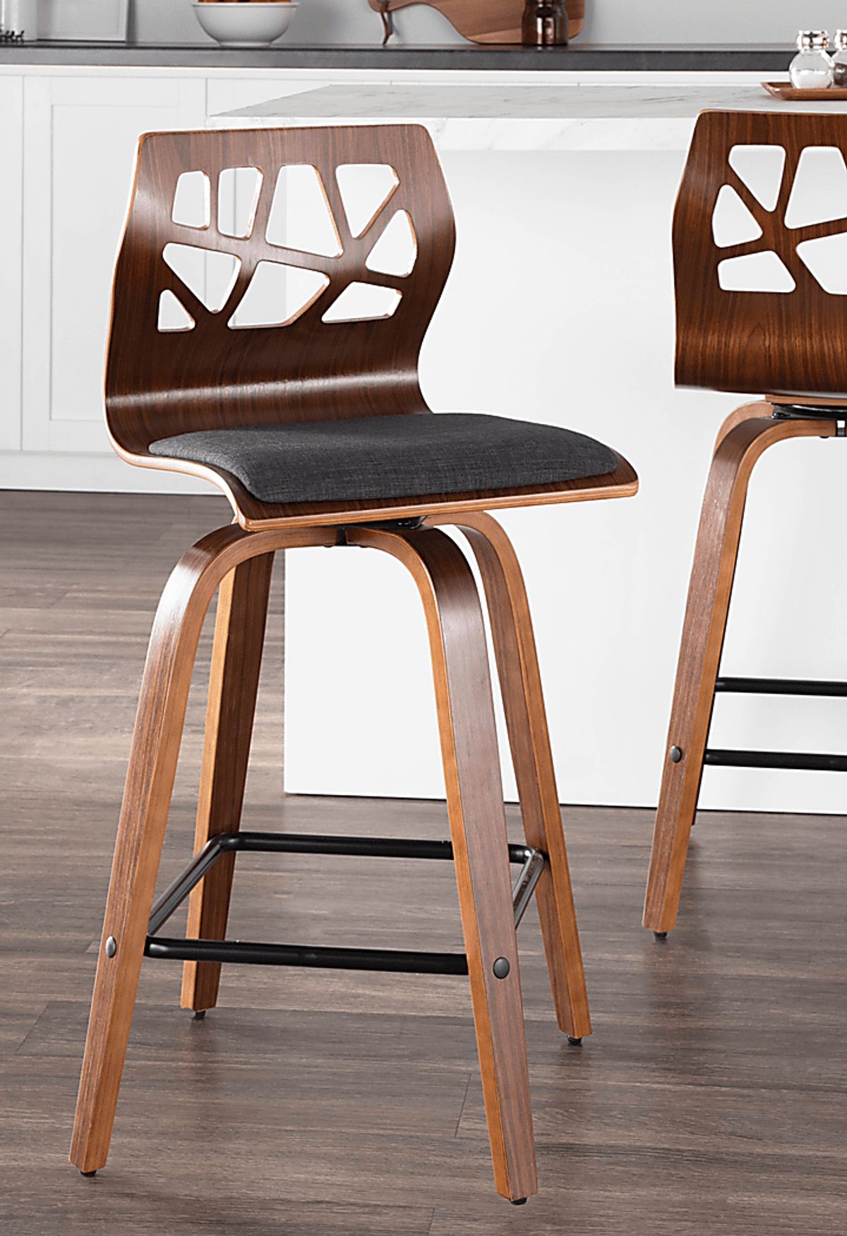 Watsonia Walnut Dark Wood Charcoal Black,Gray Polyester Fabric Counter ...