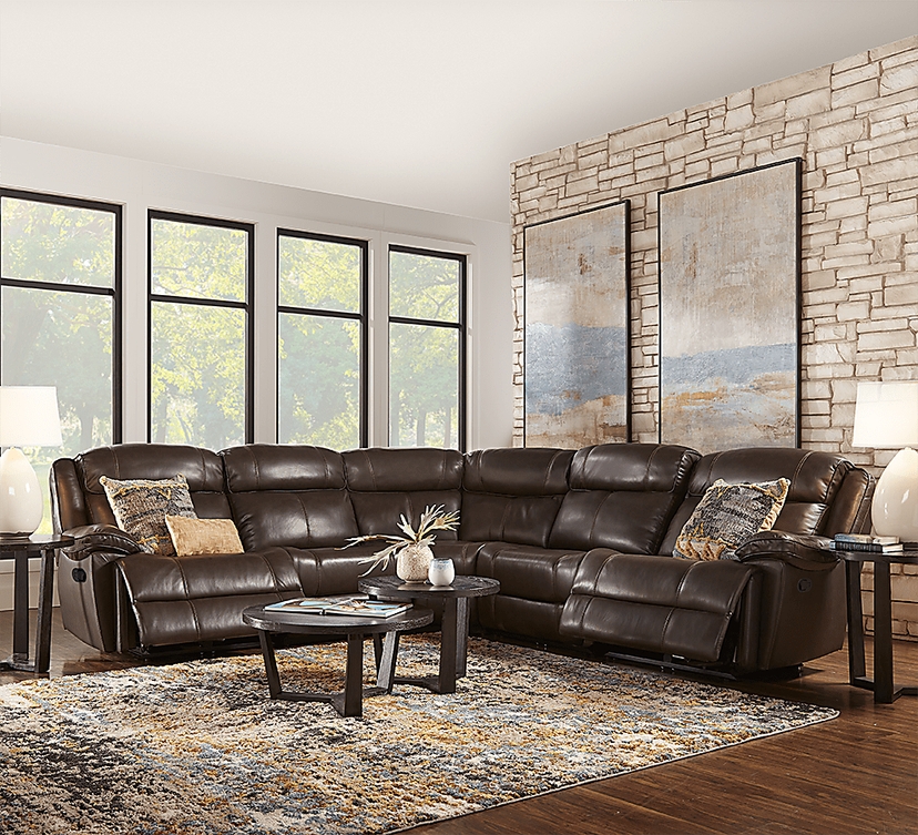 West Valley Brown Leather 5 Pc Non-Power Reclining Sectional | Rooms to Go