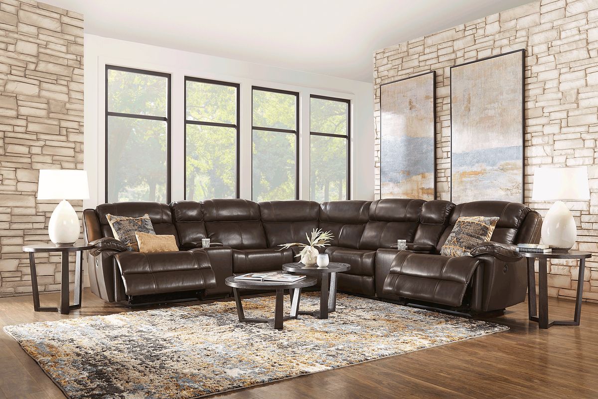 West Valley Brown Leather 7 Pc Power Reclining Sectional | Rooms to Go