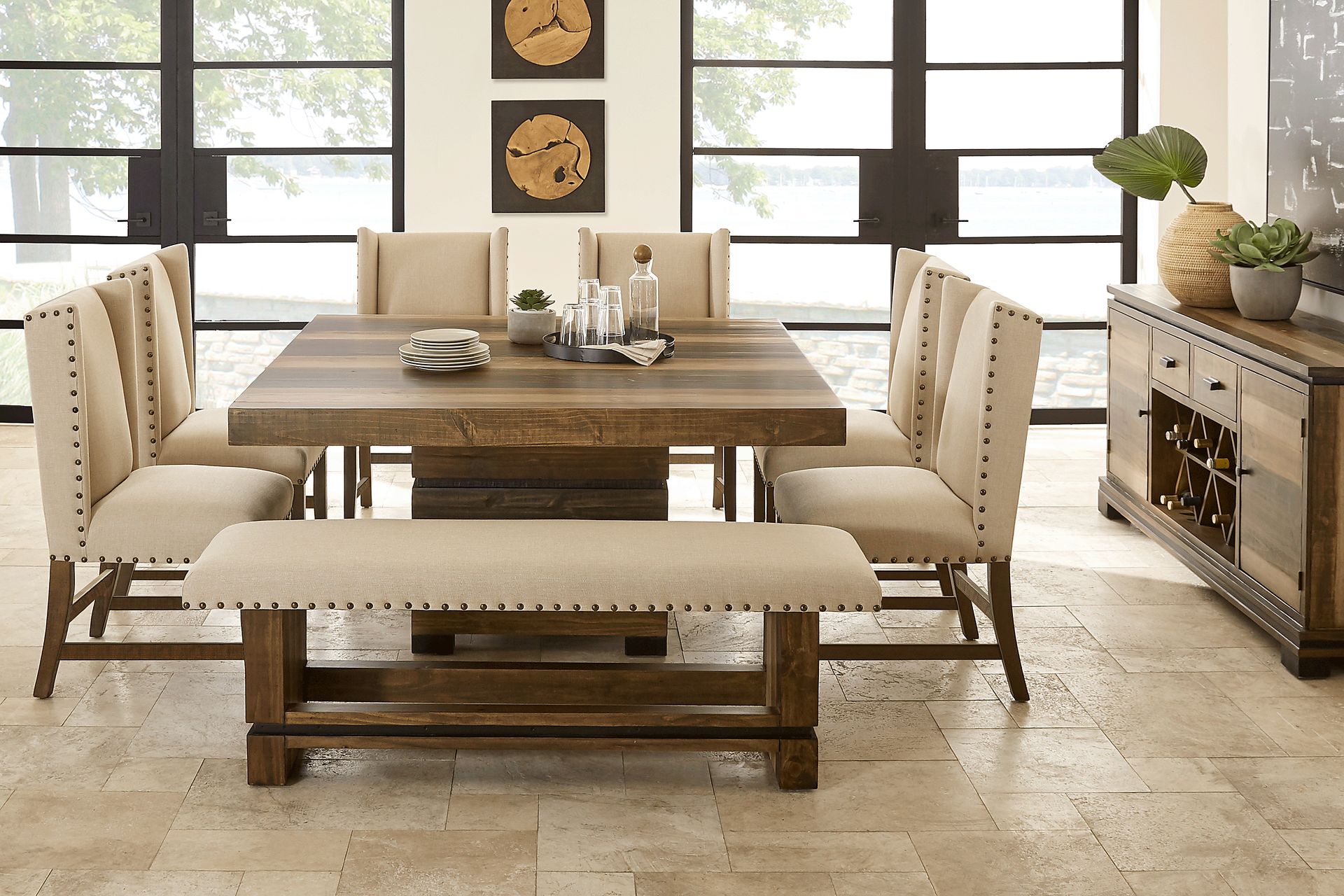 Cindy Crawford Westover Hills 5 Pc Brown Dark Wood Dining Room Set With ...