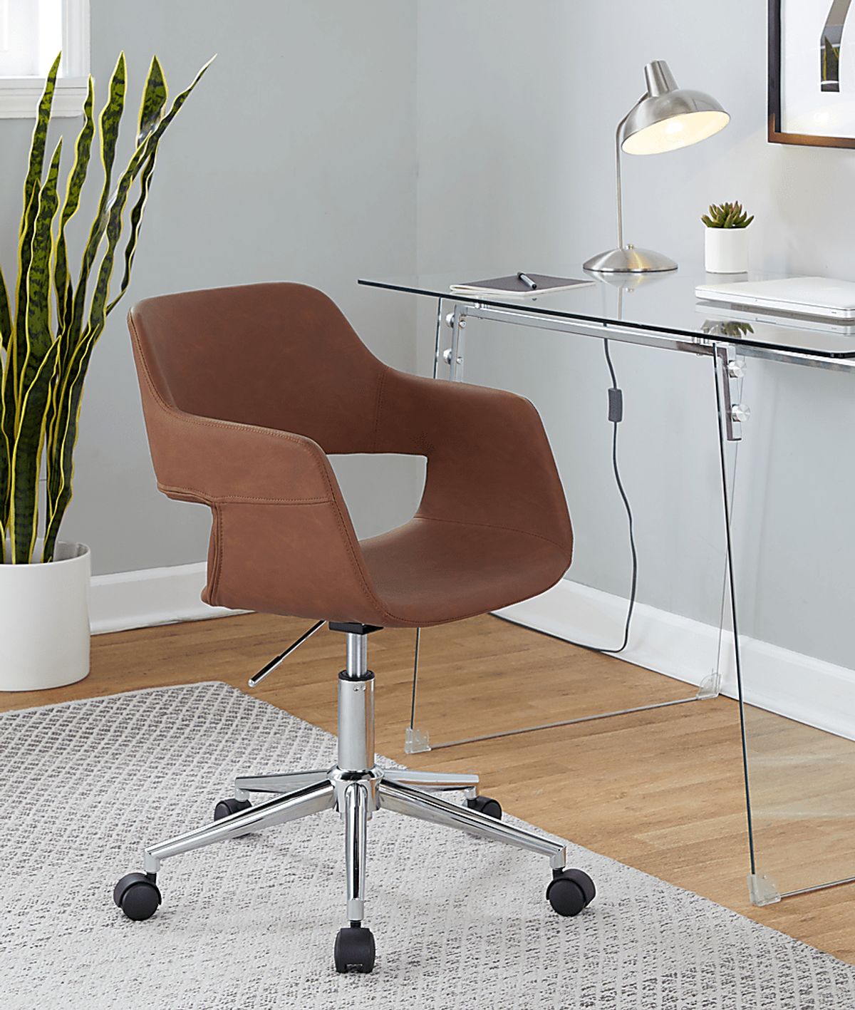 Whisp III Chrome Metal Brown Polyurethane Fabric Desk Chair | Rooms to Go