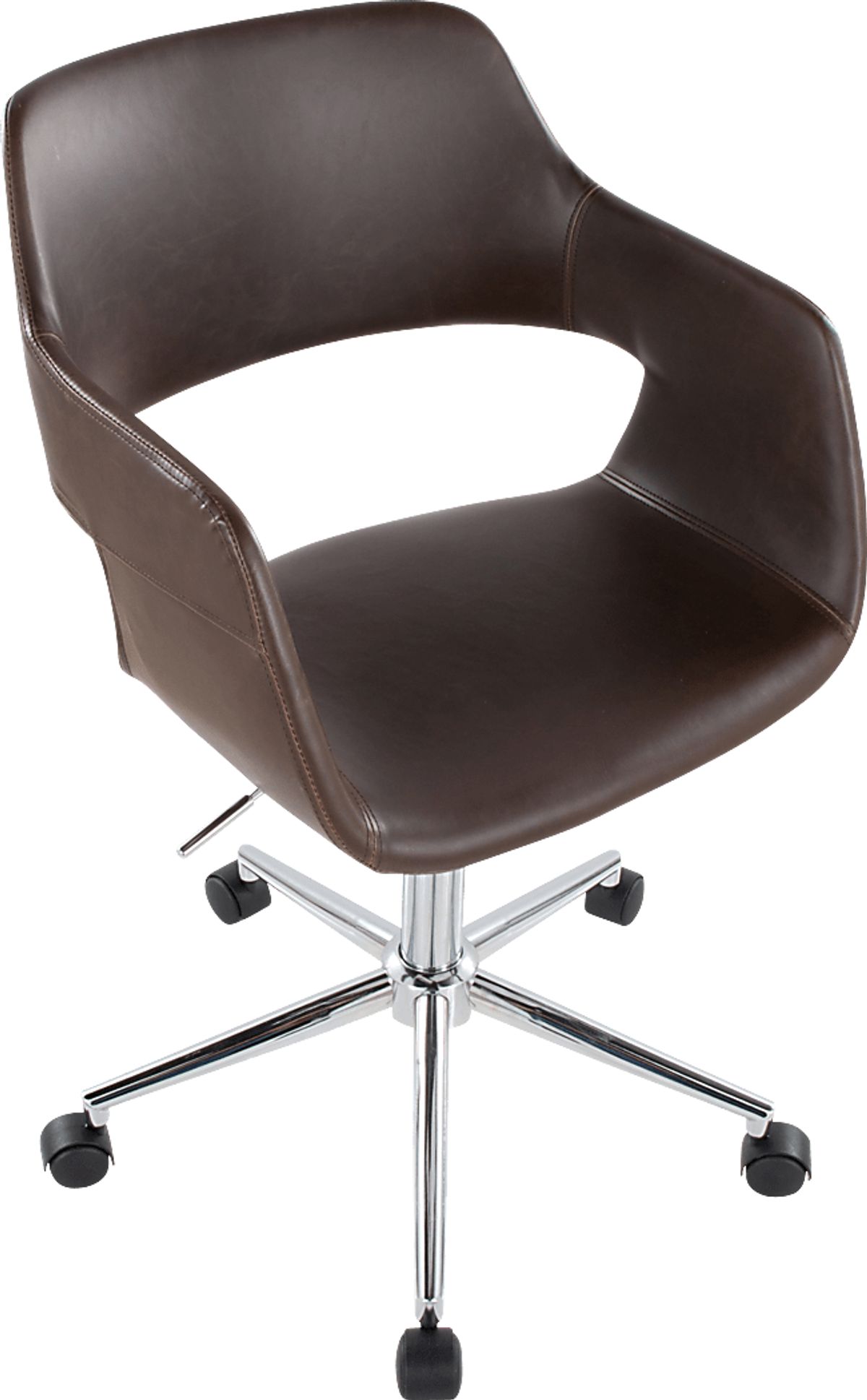Whisp III Chrome Metal Brown Faux Leather Fabric Desk Chair | Rooms to Go