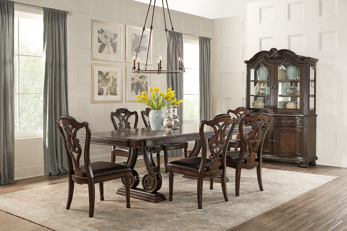 Whittington 7 Pc Dark Cherry Wood Dining Room Set With Double Pedestal ...