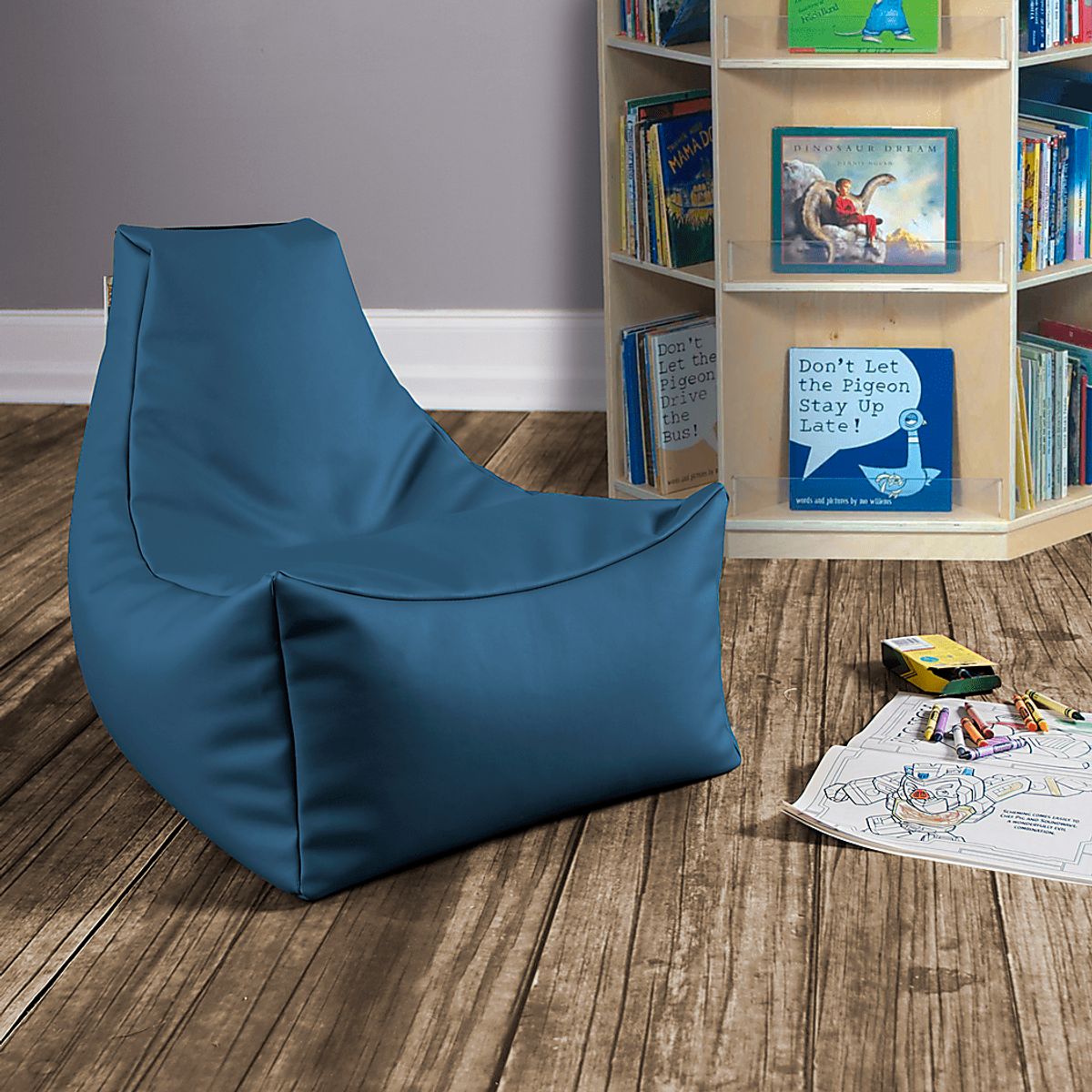 Wilfy Blue Vinyl Fabric Small Bean Bag Chair | Rooms to Go
