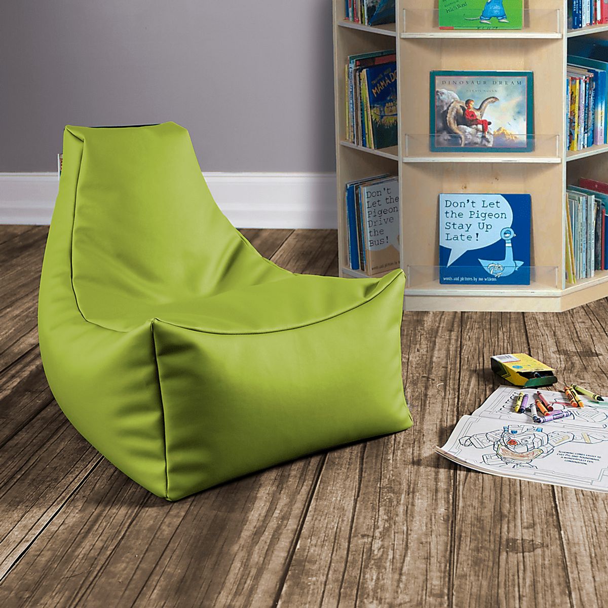 Wilfy Green Vinyl Fabric Small Bean Bag Chair | Rooms to Go