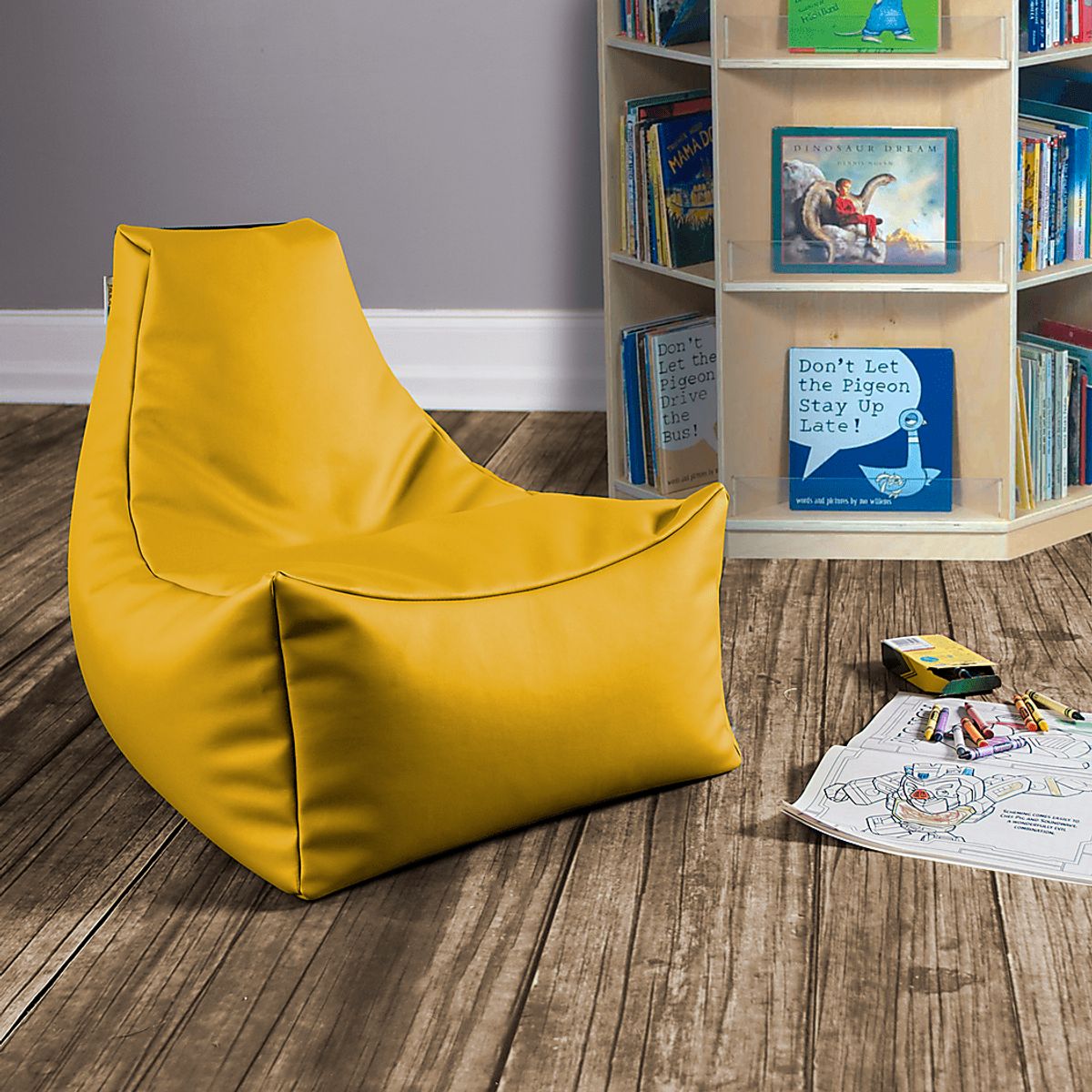 Wilfy Yellow Vinyl Fabric Small Bean Bag Chair | Rooms to Go