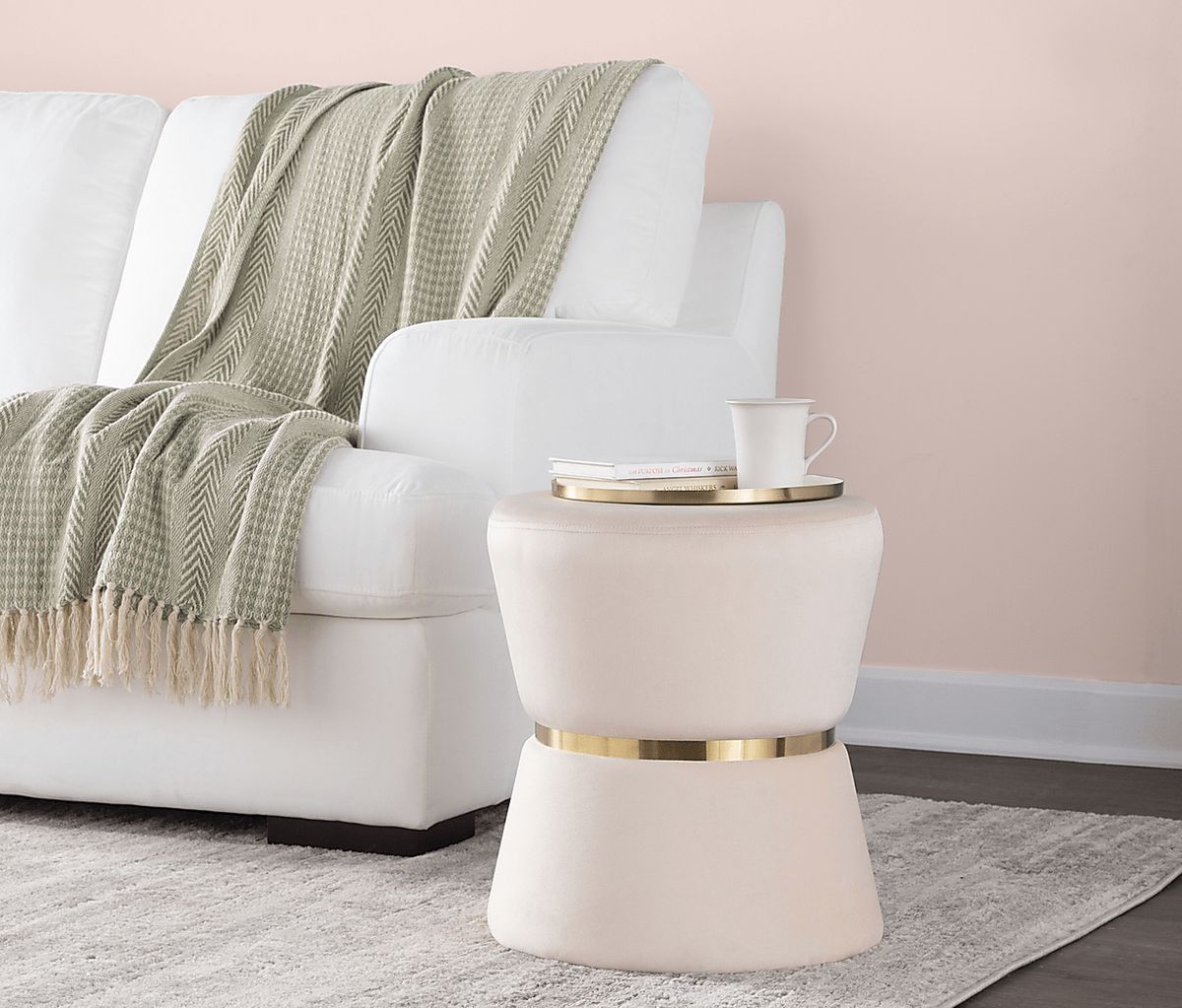 Willella Cream Beige Velvet Plush Ottoman | Rooms to Go
