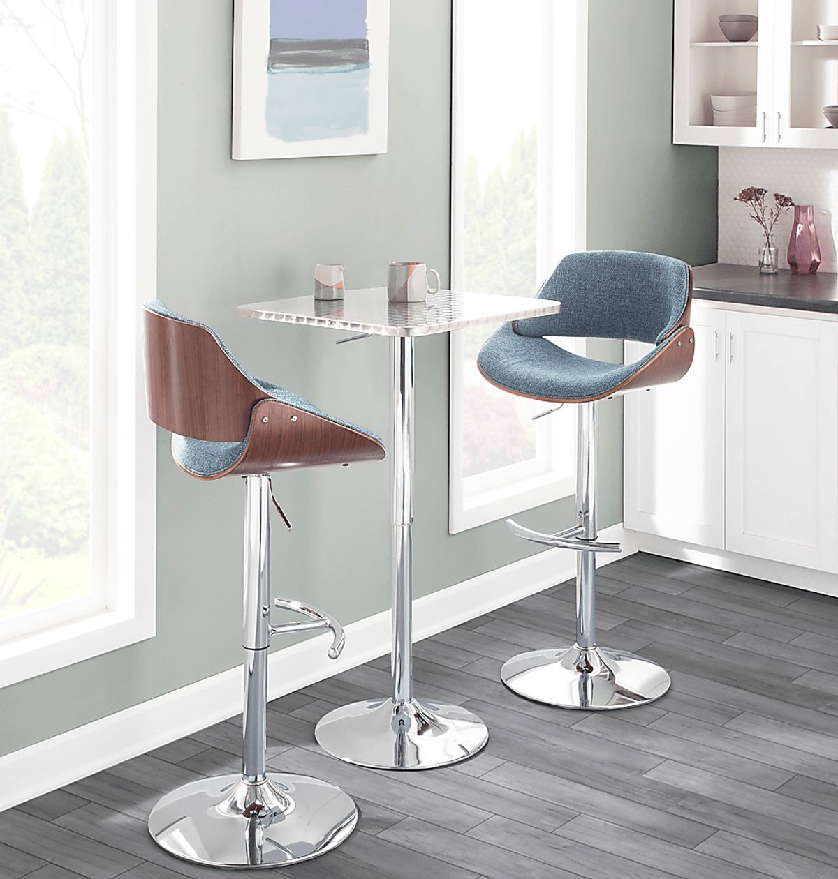 Willmann Chrome Metal Blue Polyester Fabric Adjustable,Swivel Bar ...