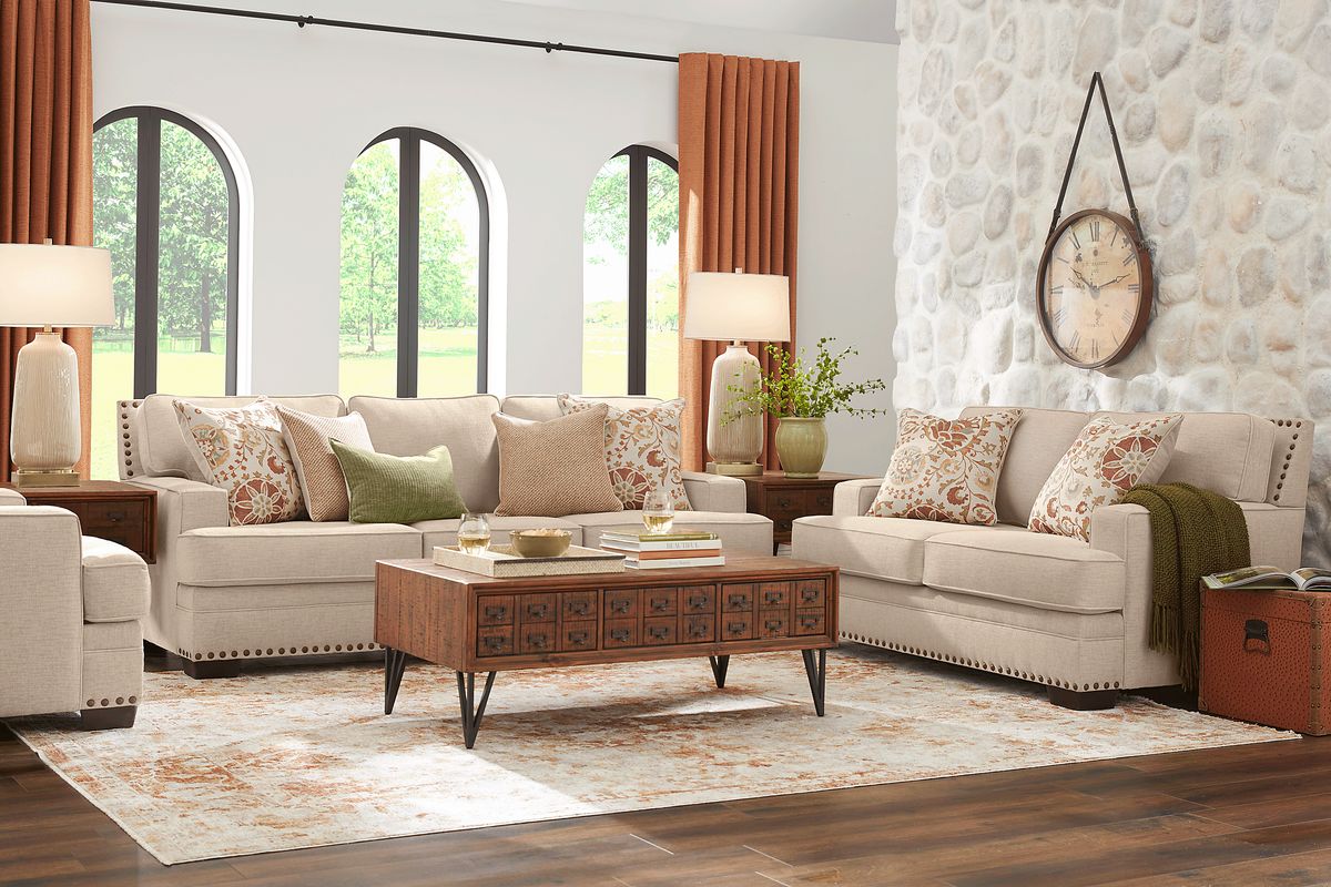 Winsborough 3 Pc Beige Polyester Fabric Living Room Set With Sofa ...