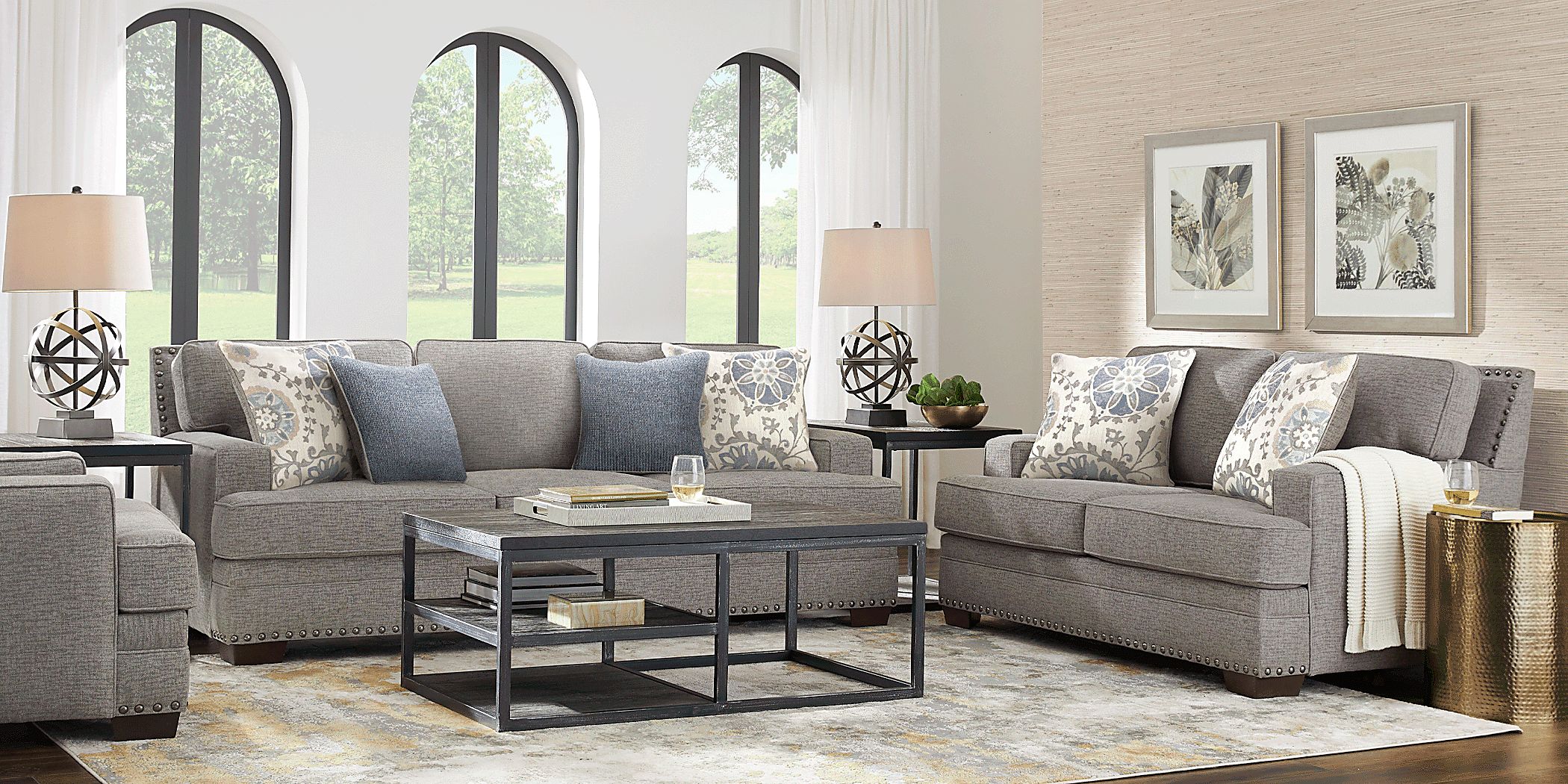 Winsborough 5 Pc Gray Woven Living Room Set With Sofa, Loveseat, Cocktail Table, End Table ...