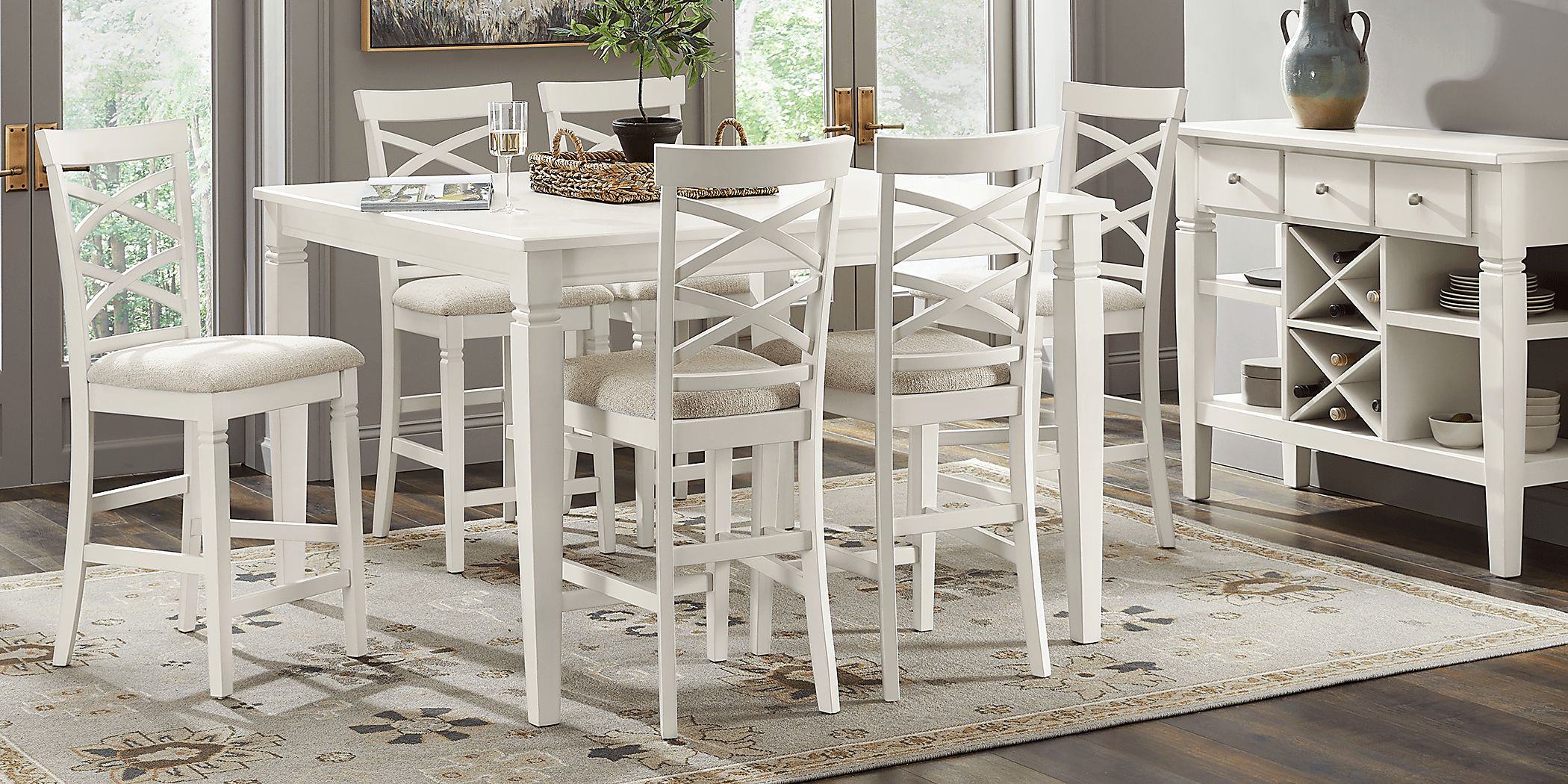Winslow 5 Pc White Colors,White Dining Room Set With Counter Height Table, X-Back Counter Height ...