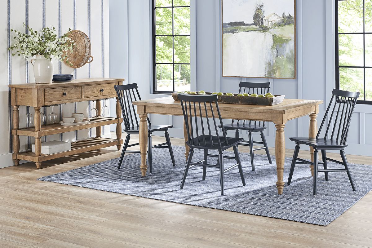 Winsor 5 Pc Natural Light Wood Blue Dining Room Set With Dining Table ...