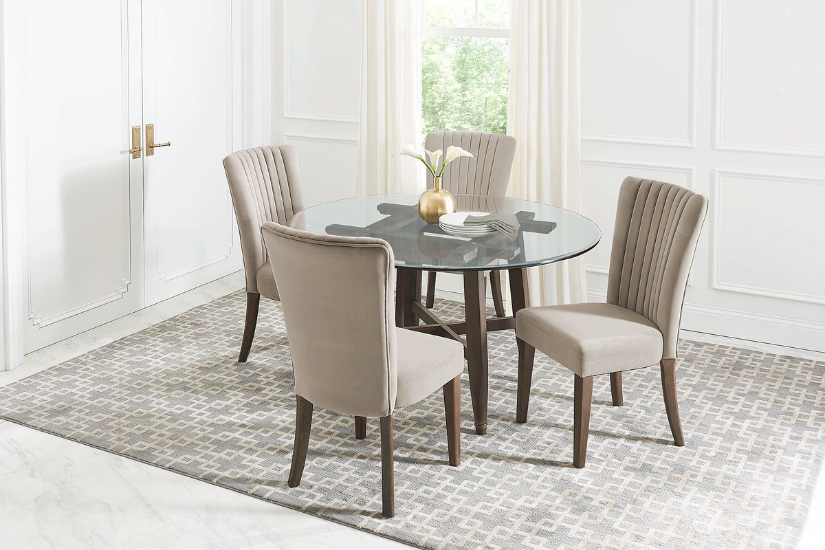 Woodland Avenue 5 Pc Brown Dark Wood Beige Dining Room Set With Round ...