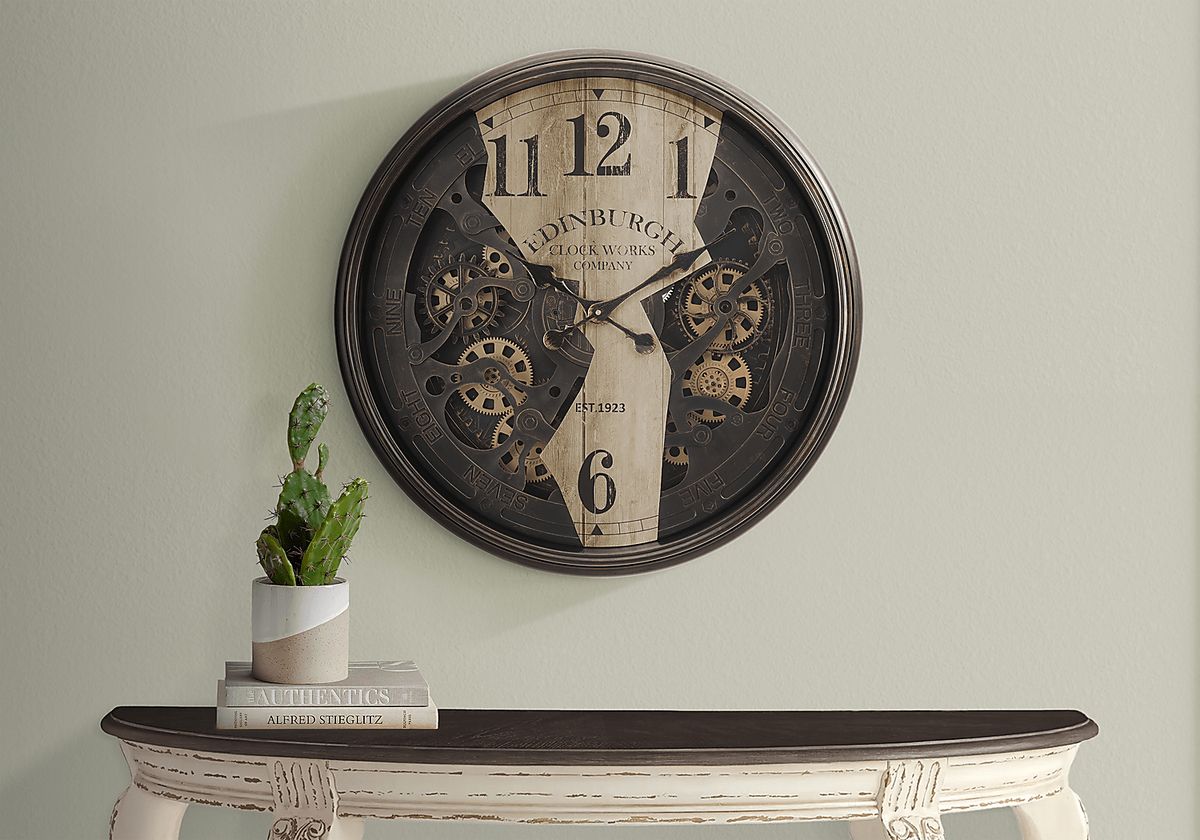 Woodycreek Brown Wall Clock | Rooms to Go