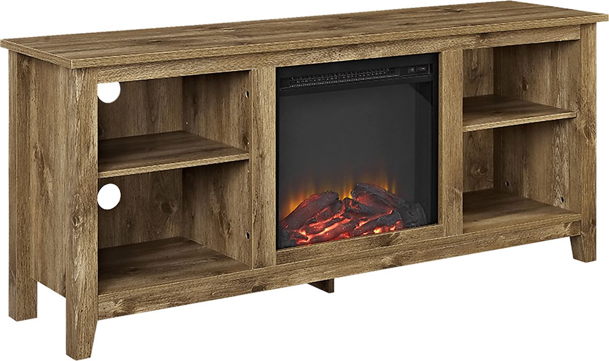 Wyatt Natural Light Wood Firebox Console | Rooms to Go