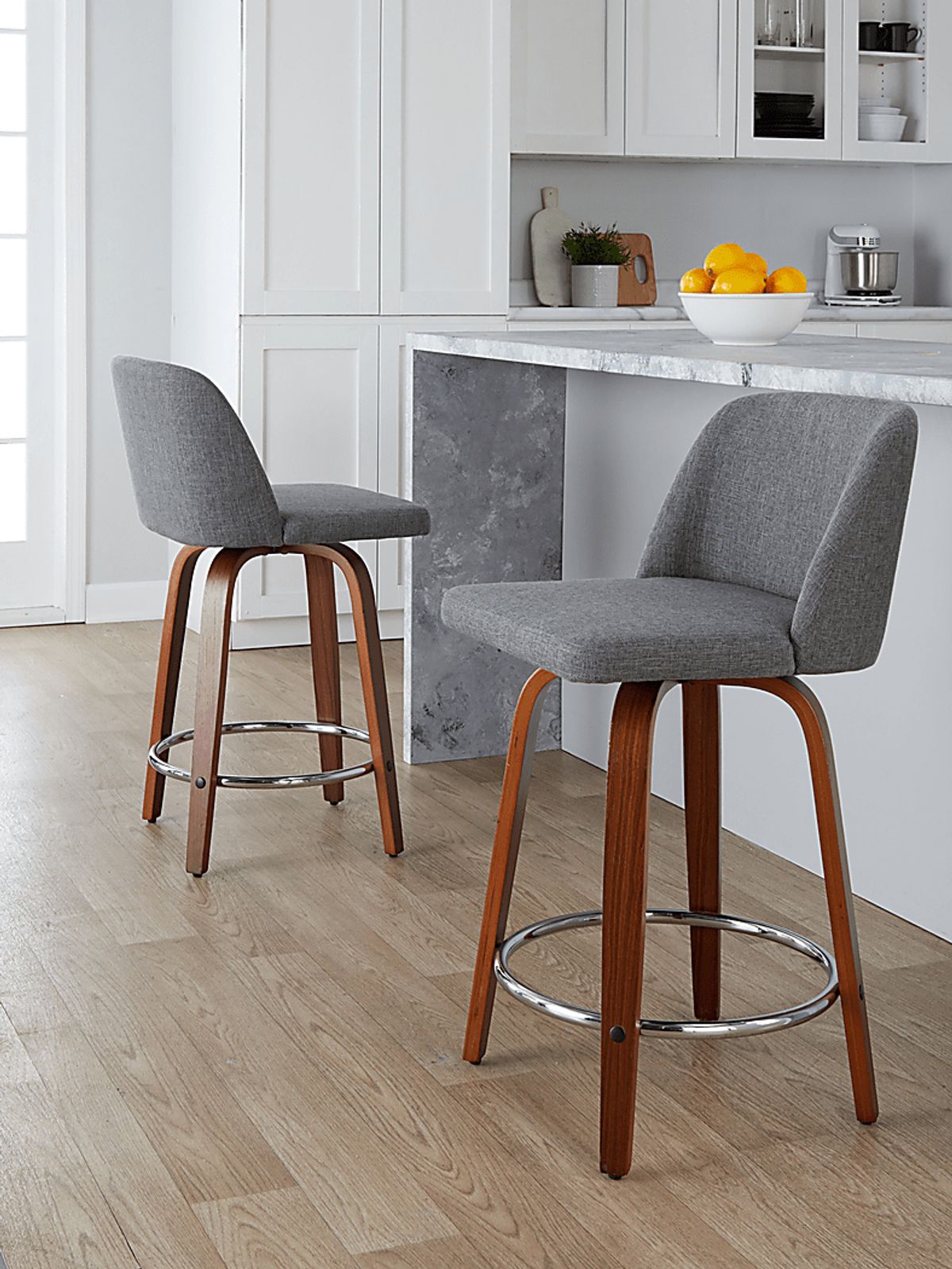 Wymering VI Walnut Dark Wood Gray Polyester Blend Counter Height Stool ...