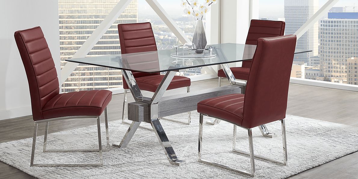 Wyndhall 5 Pc Chrome Metal Bordeaux Red Dining Room Set With Rectangle ...