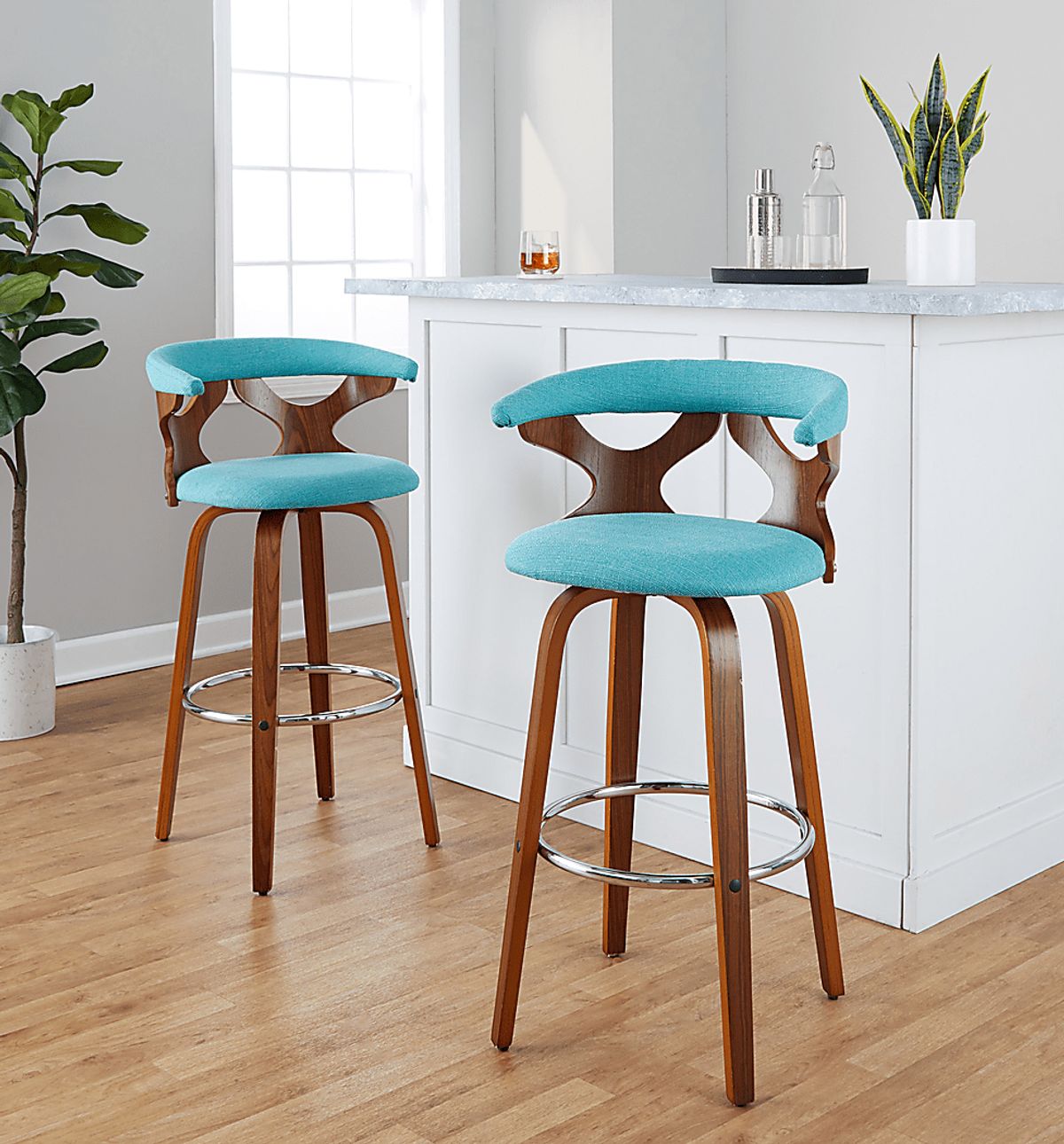 Wyndmoor III Walnut Dark Wood Teal Blue,Green Polyester Fabric Swivel ...